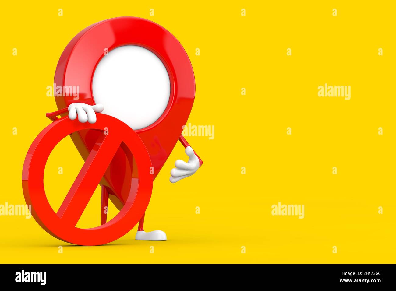 Map Pointer Pin Person Character Mascot with Red Prohibition or ...