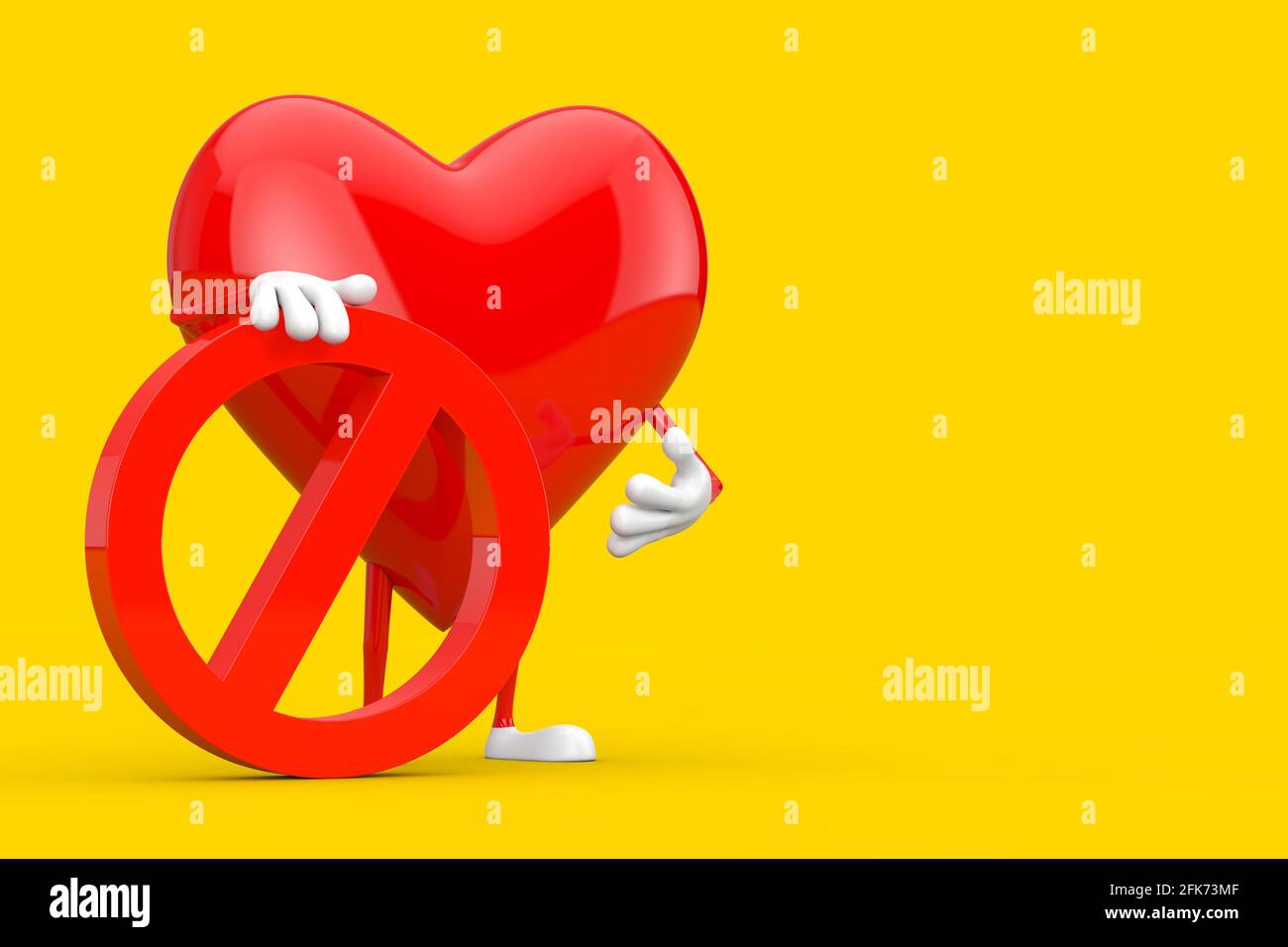 Red Heart Person Character Mascot with Red Prohibition or Forbidden ...