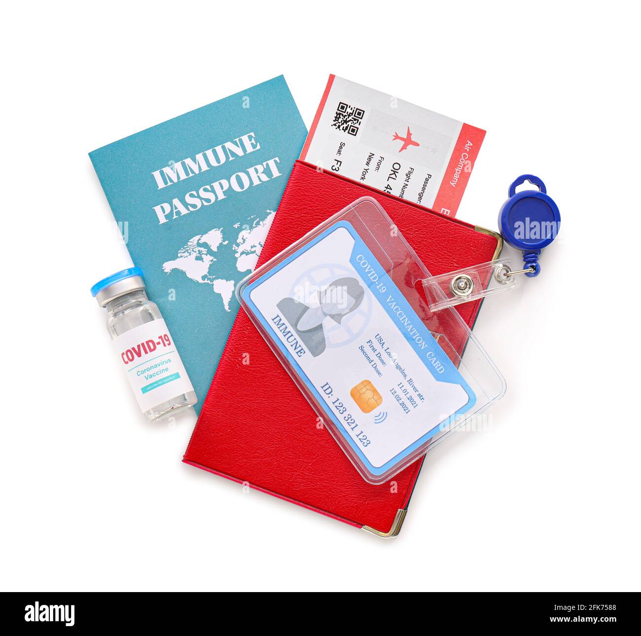 Immune passport, covid-19 vaccination card and documents on white ...