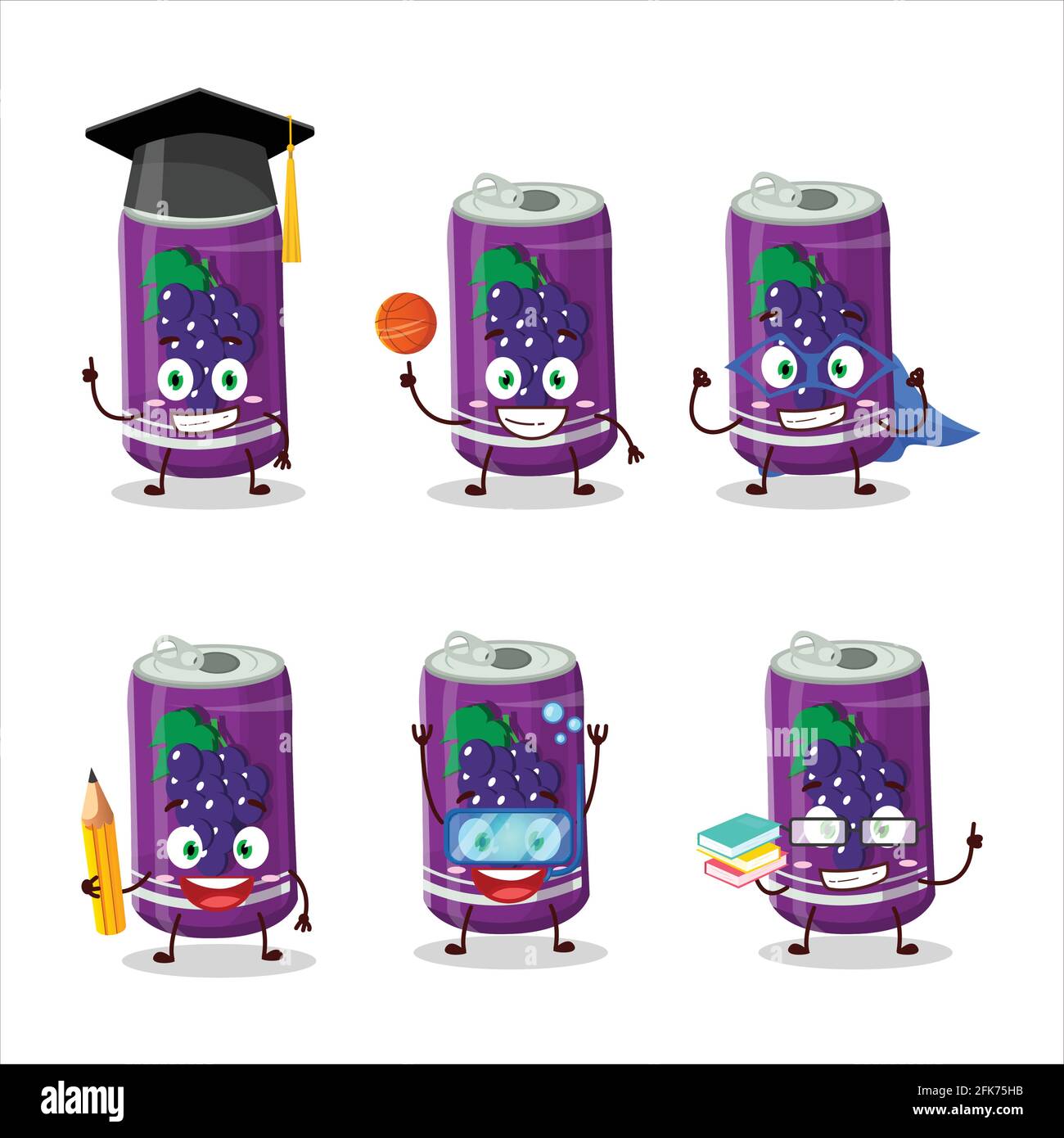 School student of grapes soda can cartoon character with various ...
