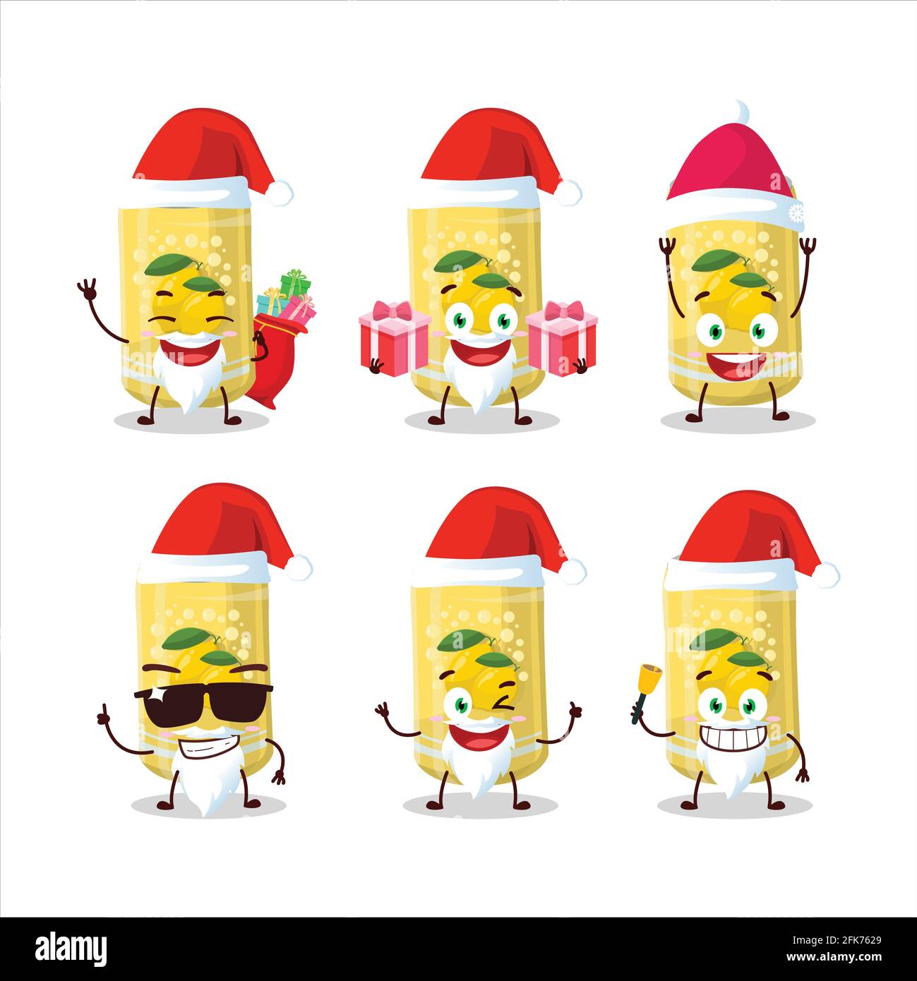 Santa Claus emoticons with lemon soda can cartoon character. Vector ...