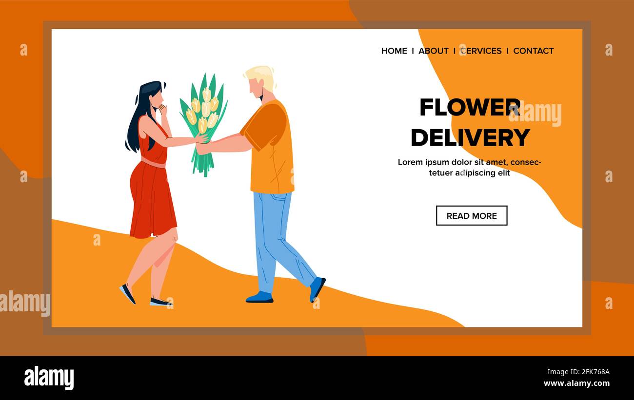 Flower Delivery Service Delivering Client Vector Stock Vector Image ...