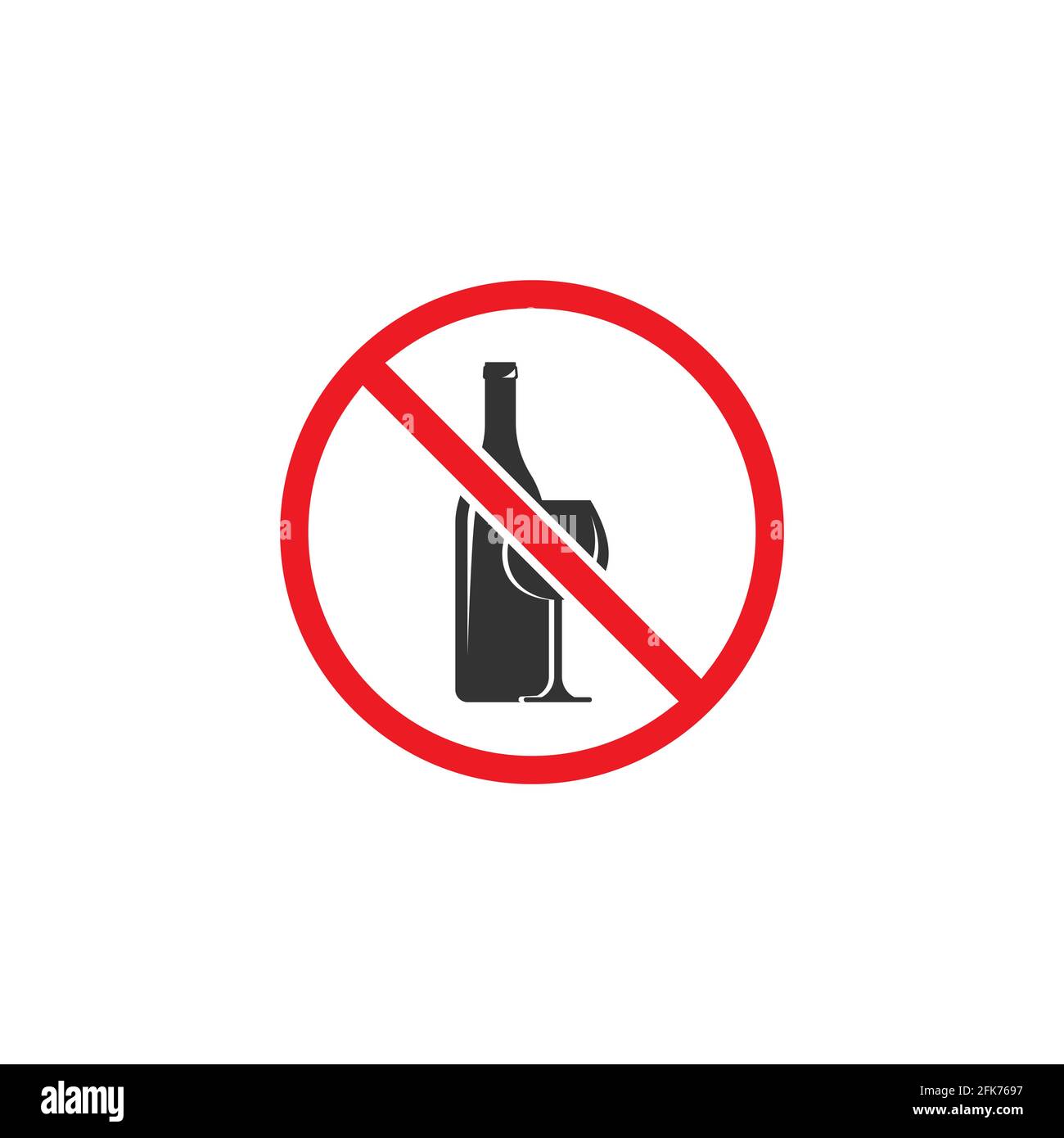 No alcohol sign. wine bottle and glass in red crossed circle. warning ...