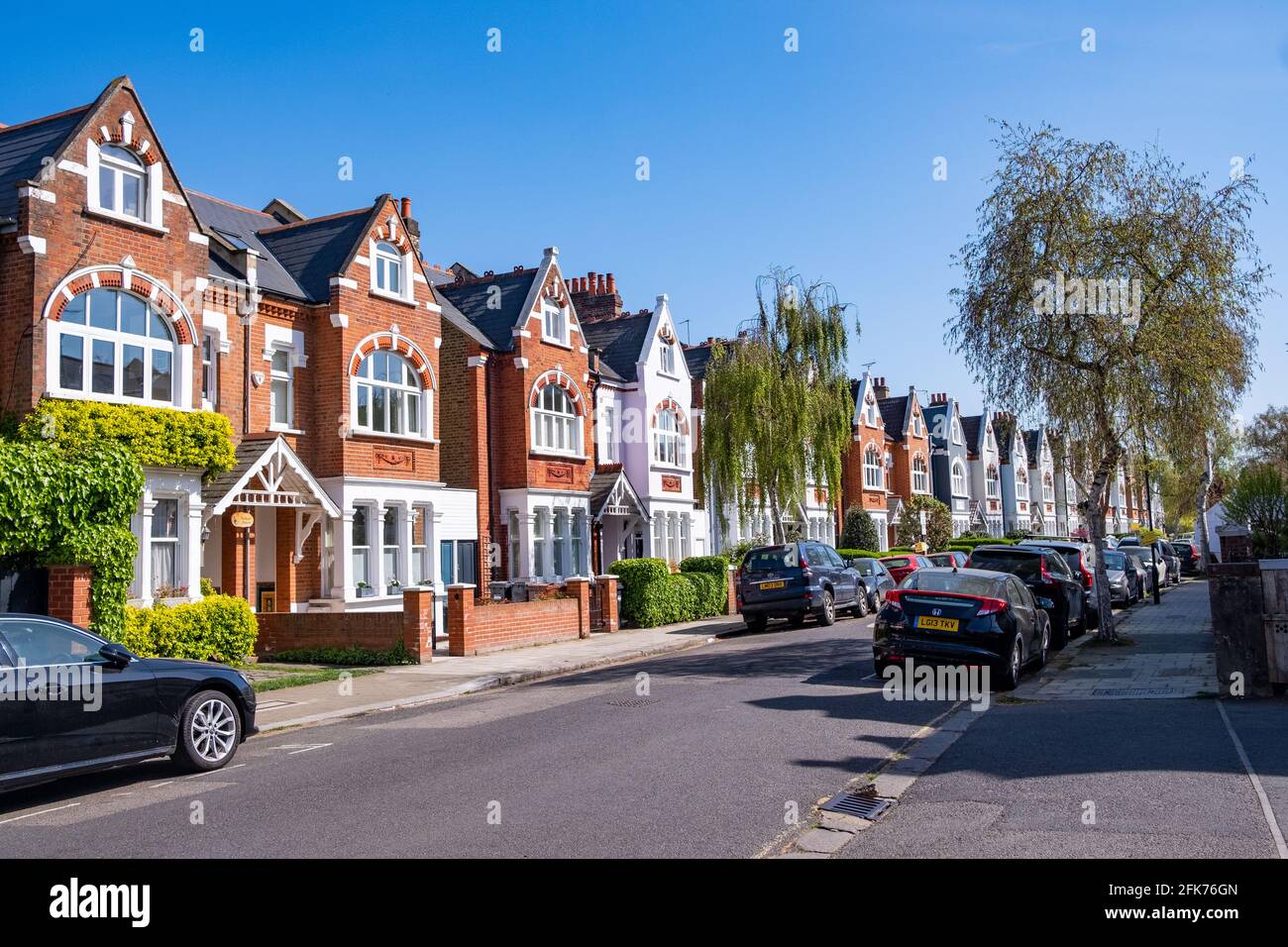 London- April, 2021:An attractive residential street in Chiswick, west ...