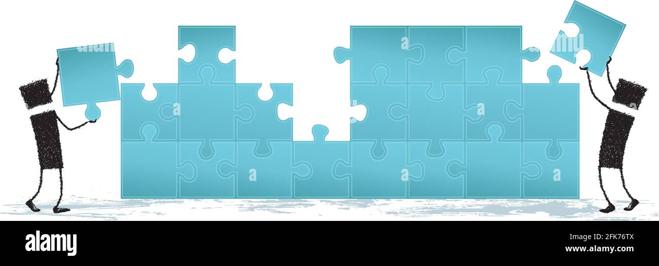 Two stick figures completing a puzzle Stock Vector Image & Art - Alamy