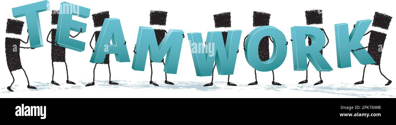 Illustration of a group of people holding letters that spell the word ...