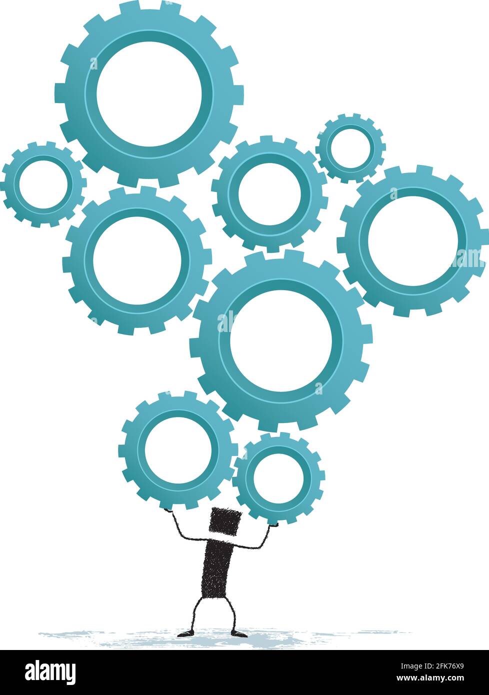 A stick figure holding on his head a lot of gear Stock Vector Image ...