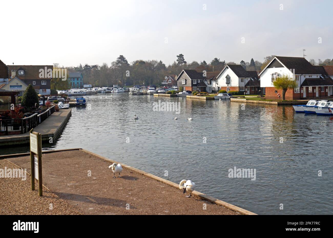 A view of the River Bure downstream of Wroxham Bridge on the Norfolk ...