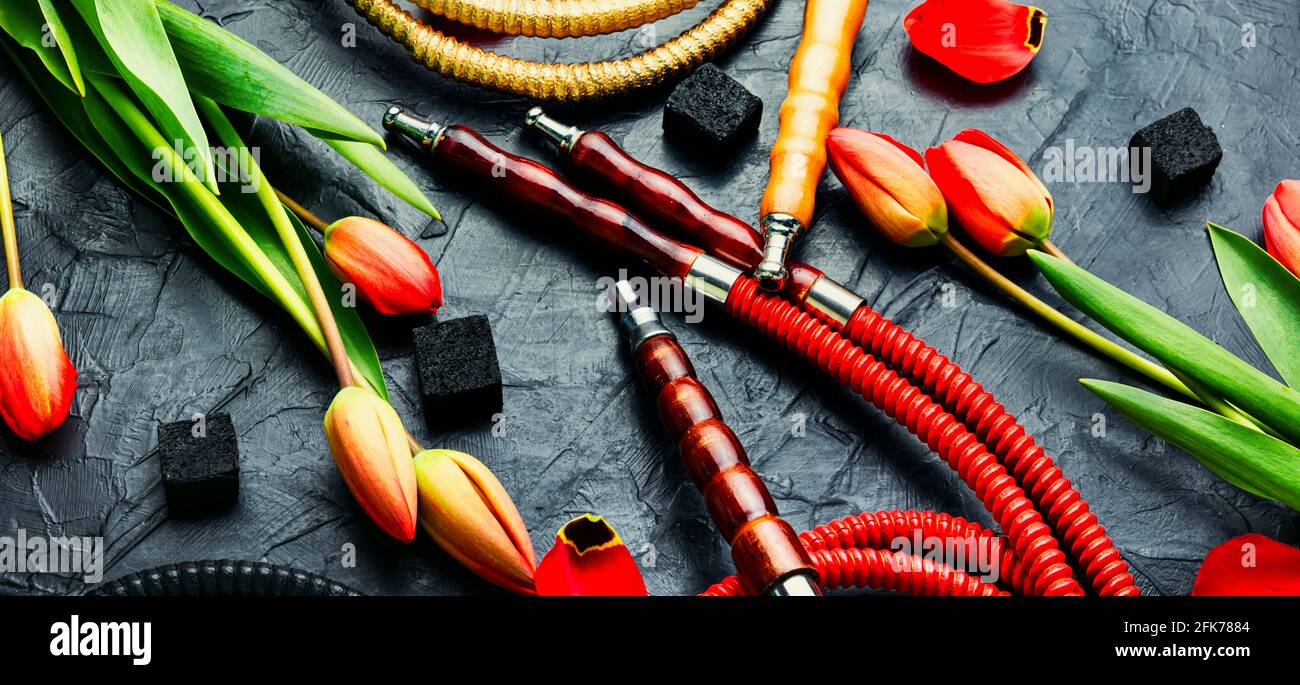 Modern hookah for smoking.Shisha with flower aroma.Flower hookah ...