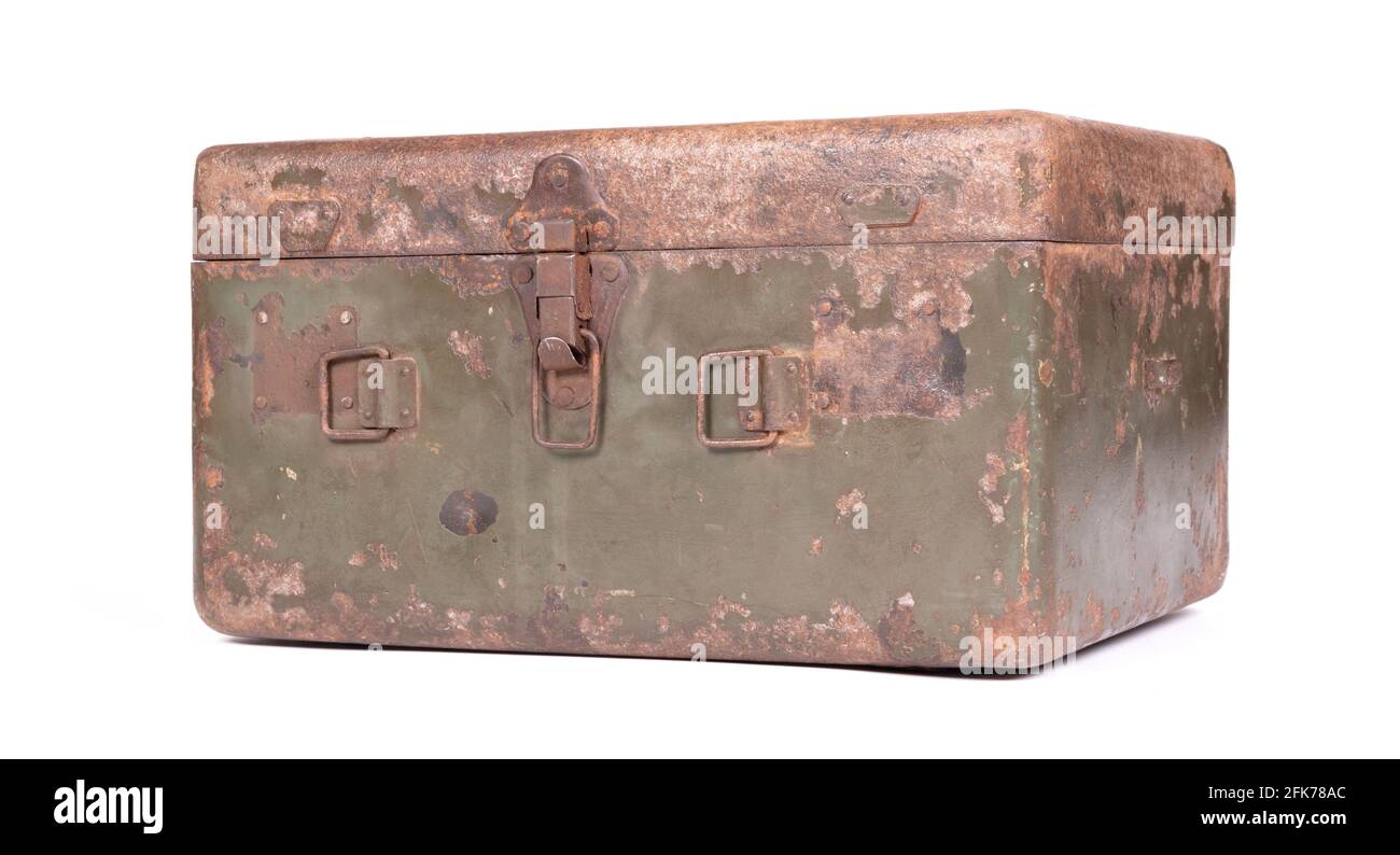 Old rusted green army case, isolated on white Stock Photo - Alamy