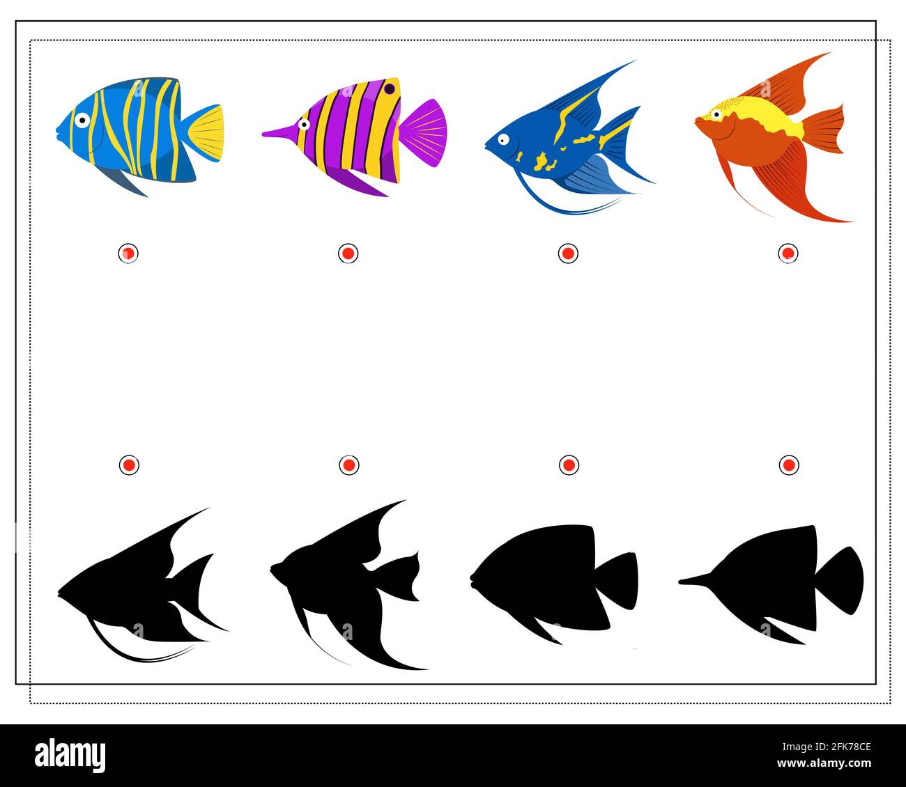 puzzle game for kids find the right shadow, sea fish. vector isolated ...