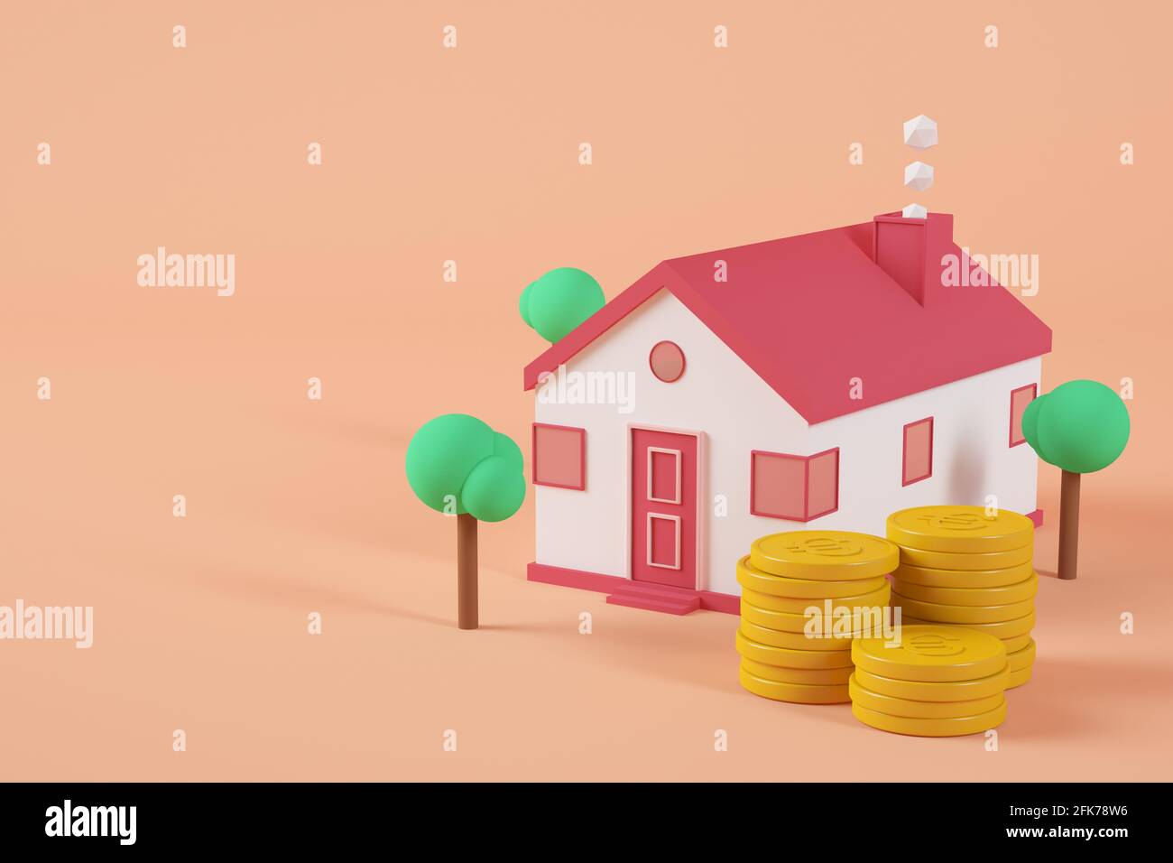 House with coins 3d rendering concept Stock Photo - Alamy