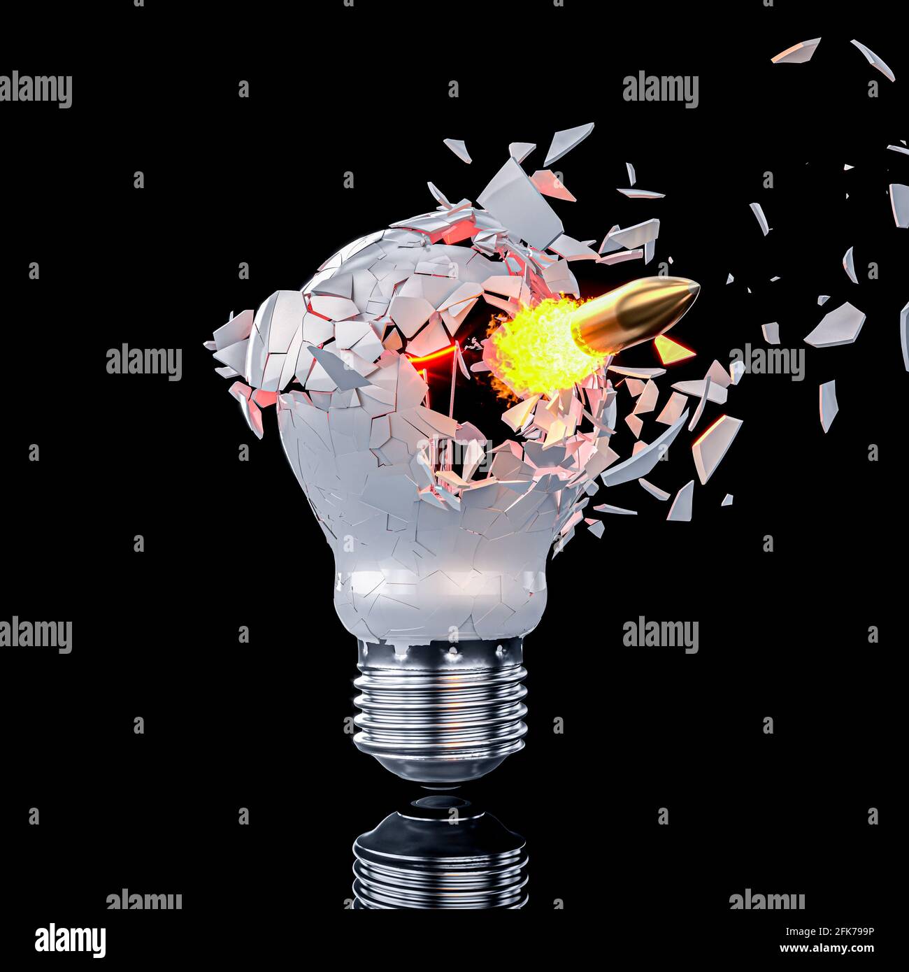 shattering light bulb hit by a bullet. 3d render Stock Photo - Alamy