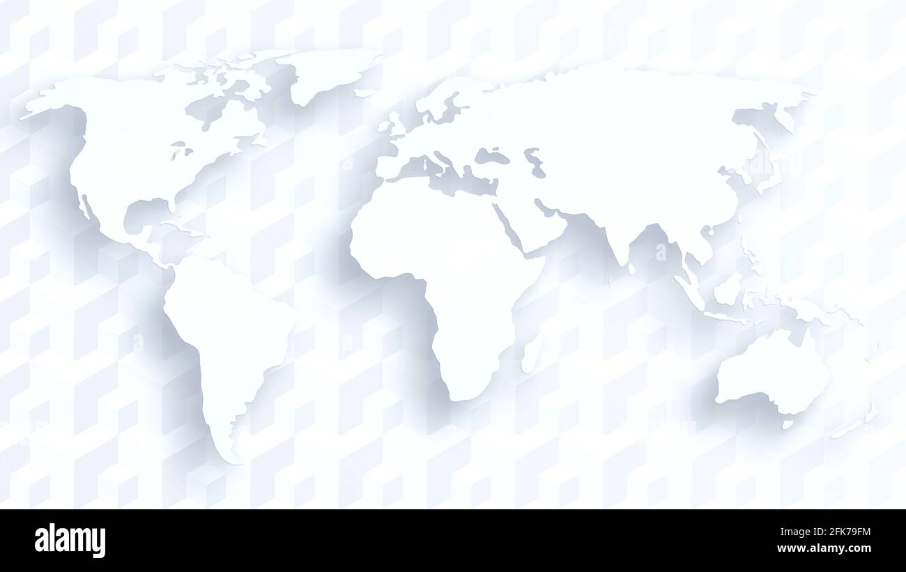 White world map floating over pattern of modern white isometric 3d ...