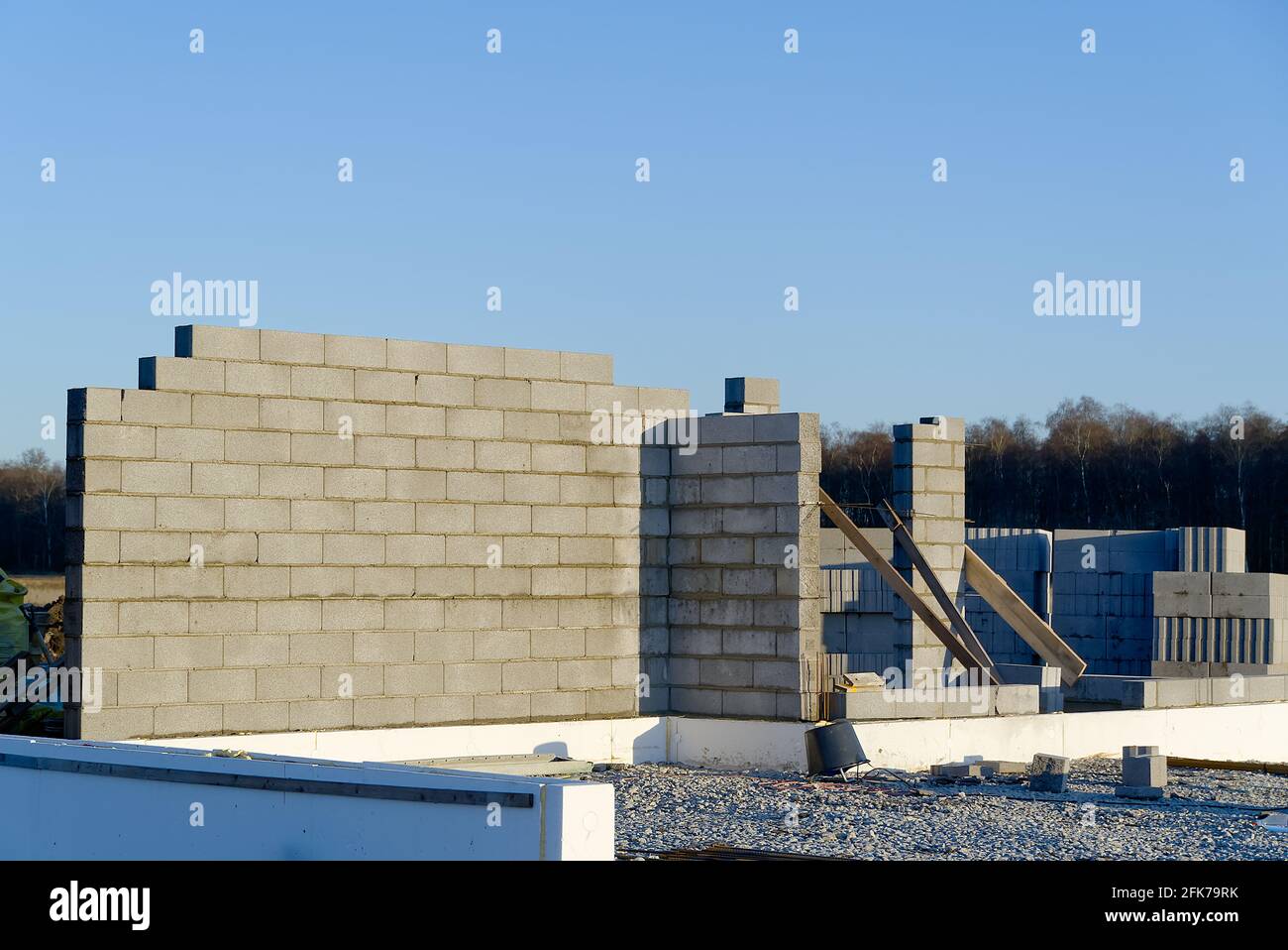construction site of a private house. unfinished house made of expanded ...