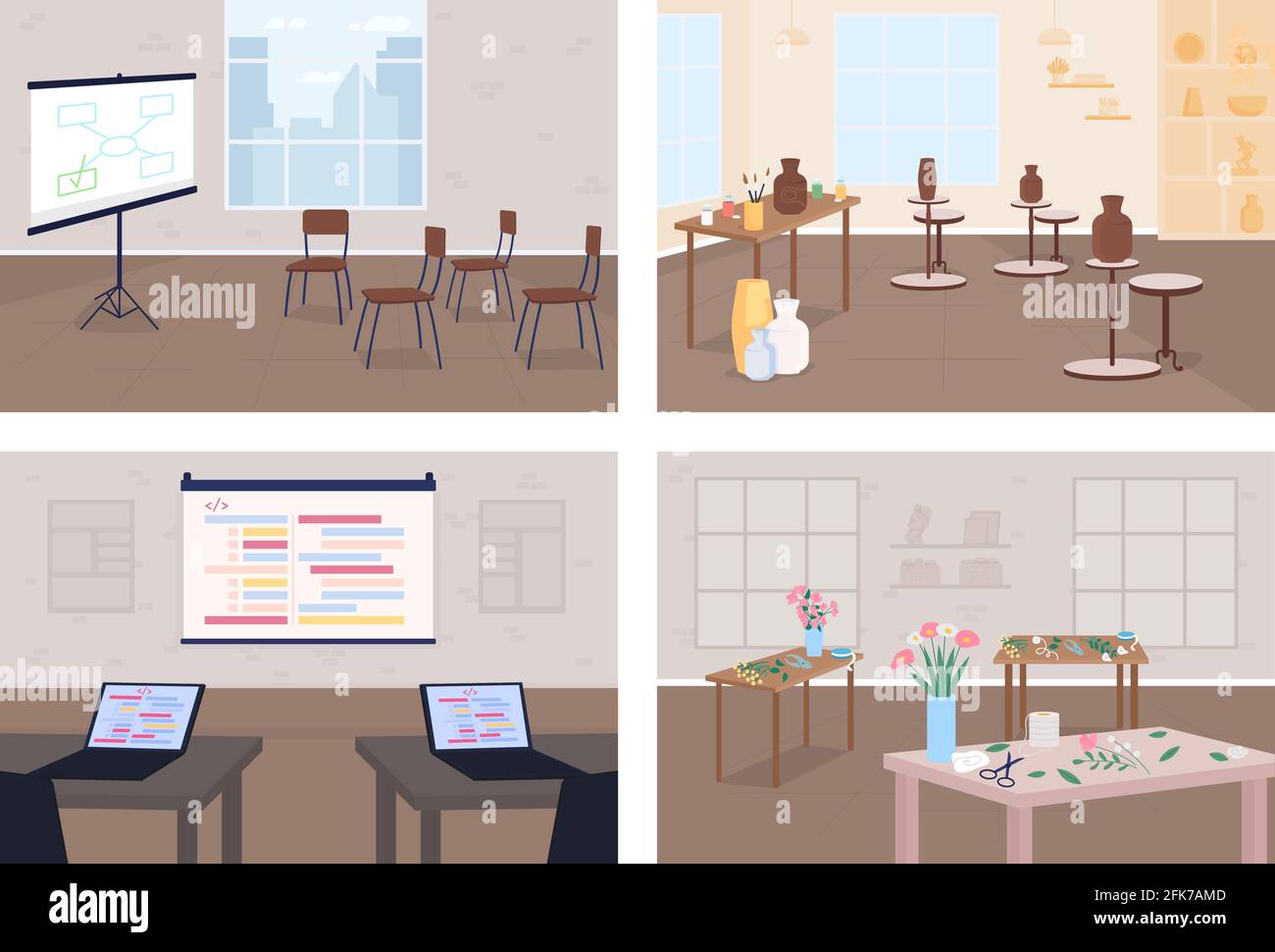 Workshops flat color vector illustration set Stock Vector Image & Art ...