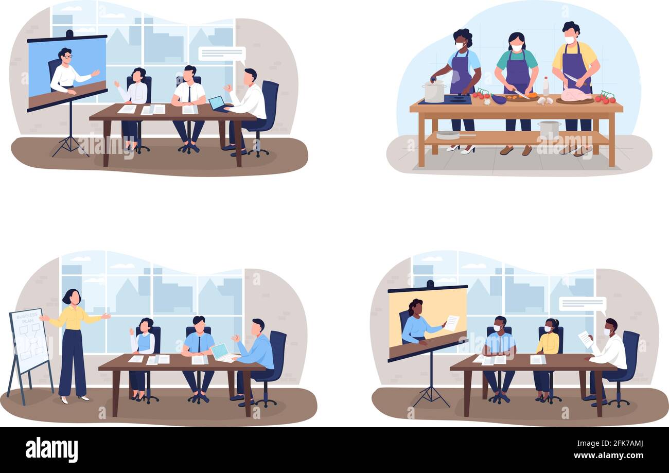 Seminars and workshops 2D vector web banner, poster set Stock Vector ...