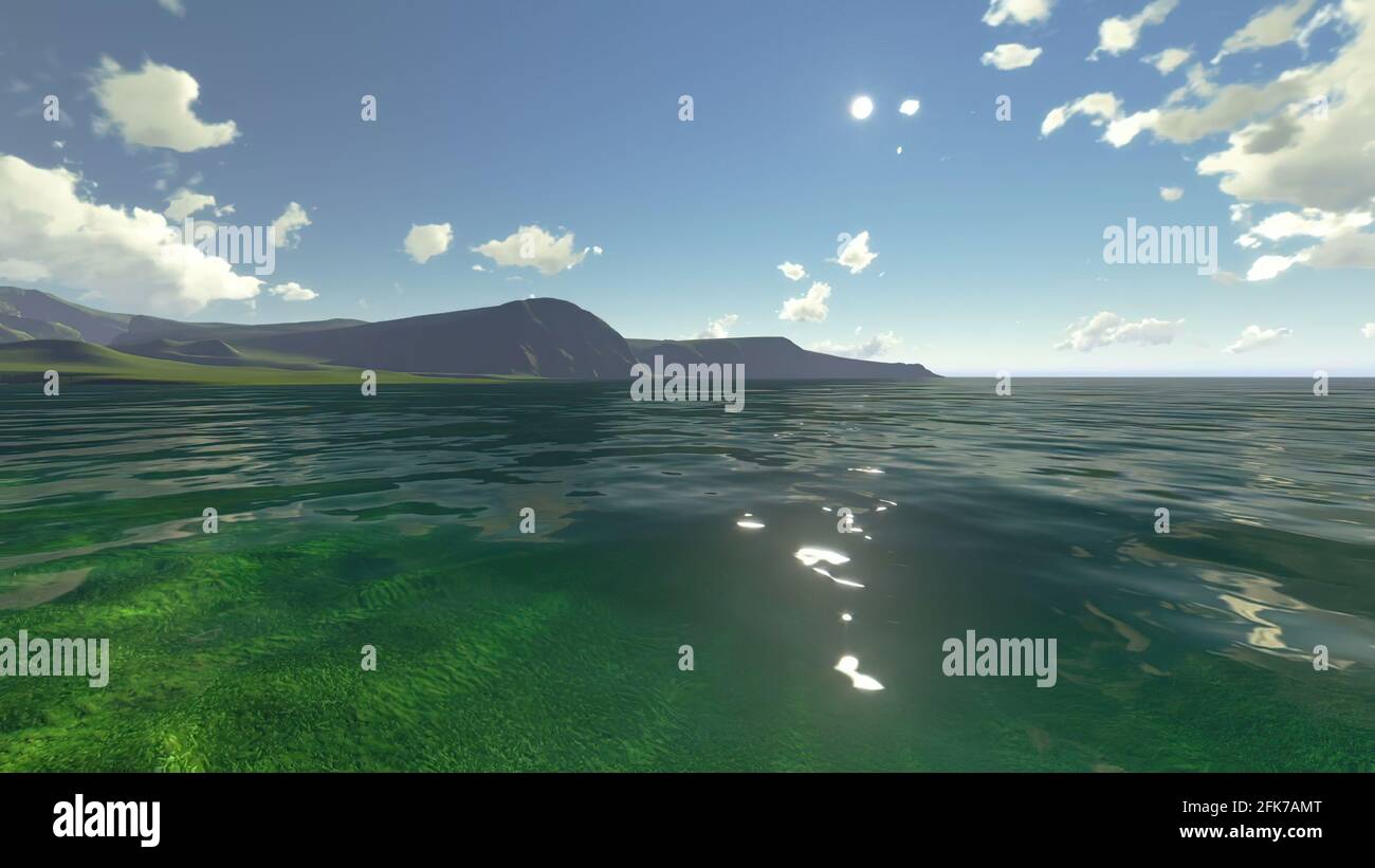 3D illustration - Green Water at the River, looking upstream Stock ...