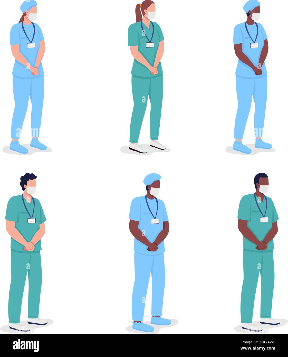 Multicultural doctors flat color vector faceless character set Stock ...