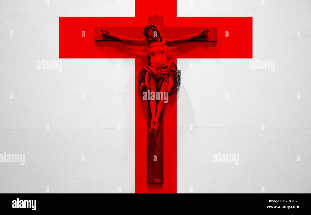 Christian background with crucifix of Jesus Christ on gray distressed ...