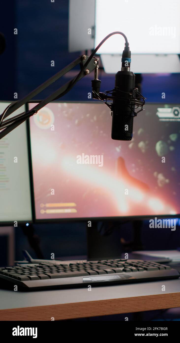 Empty streaming home studio equipped with professional equipment during ...