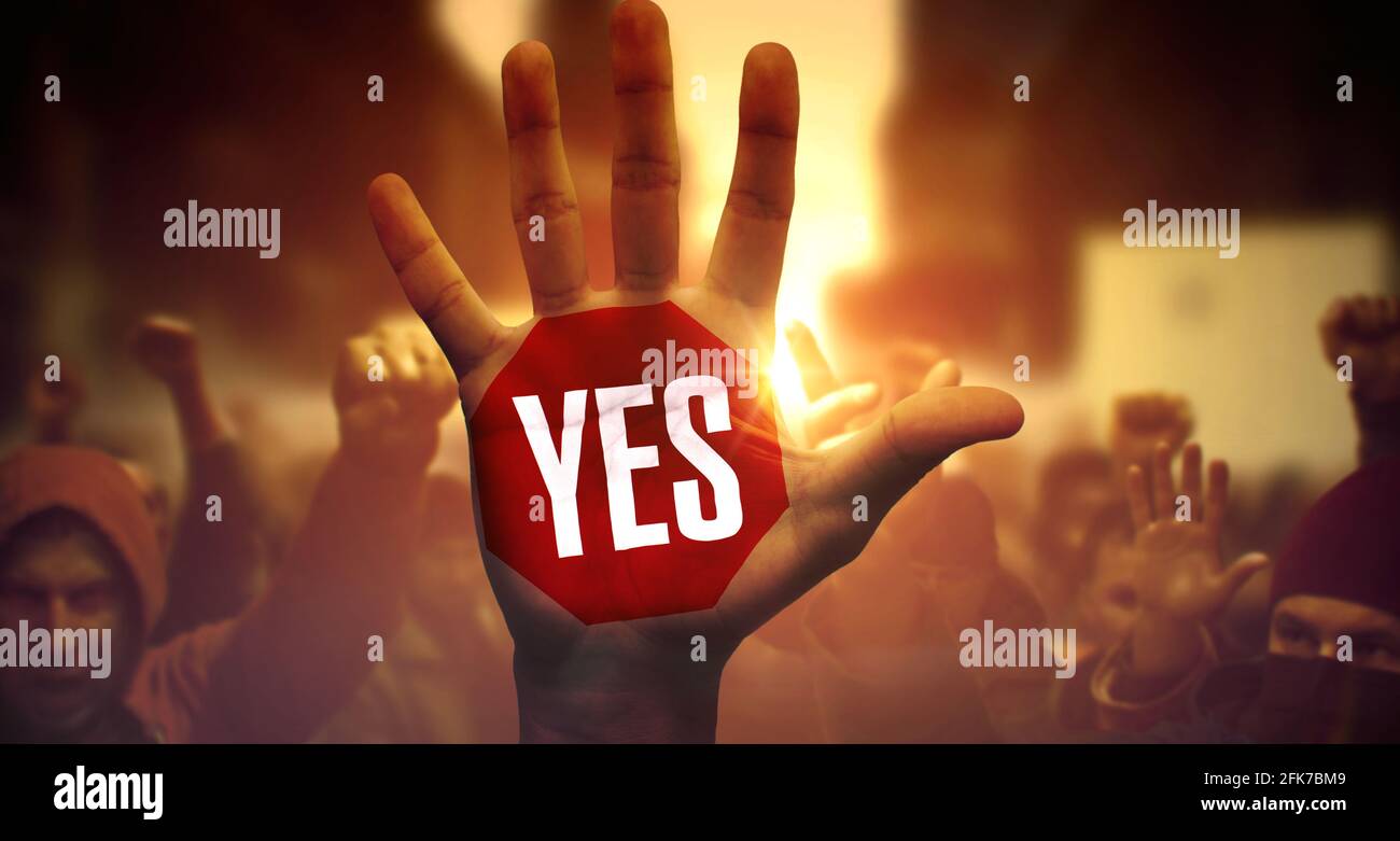 Yes - Close Up of Raised Arm on Strike. Public Protest and Struggle for ...