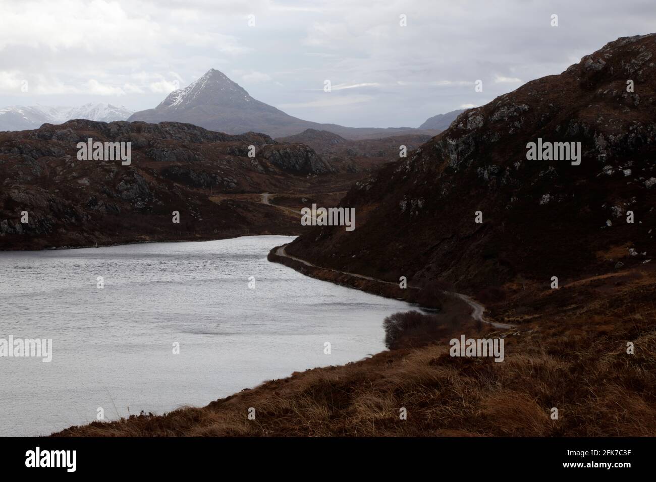 The mountain Ben Stack from Loch nam Brac, Sutherland, Scotland, UK ...