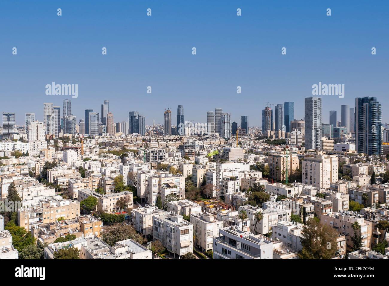 Tel Aviv skyline over Kikar Hamedina square with business district ...