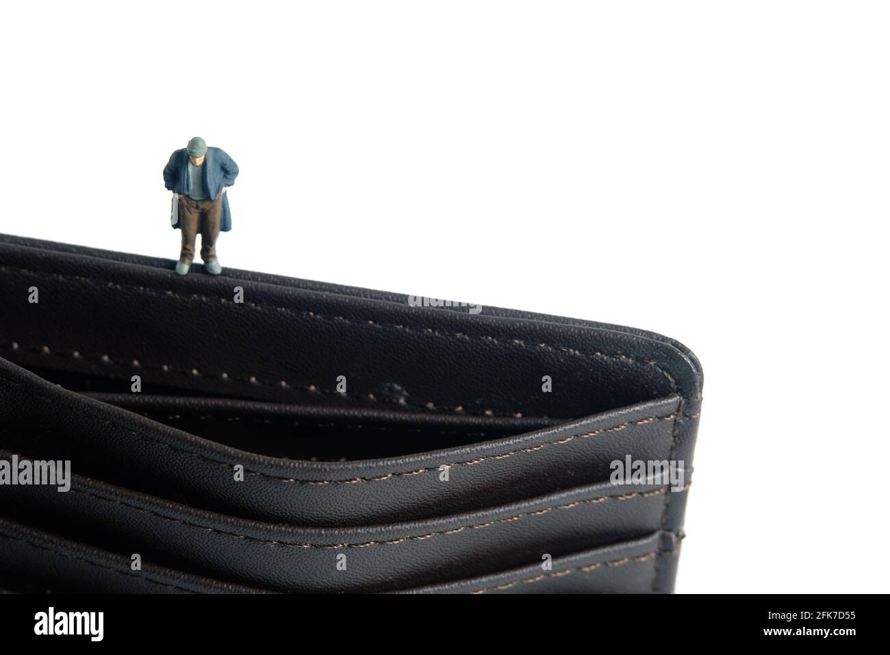 Poor men with empty wallet no money cash. Miniature tiny people toys ...