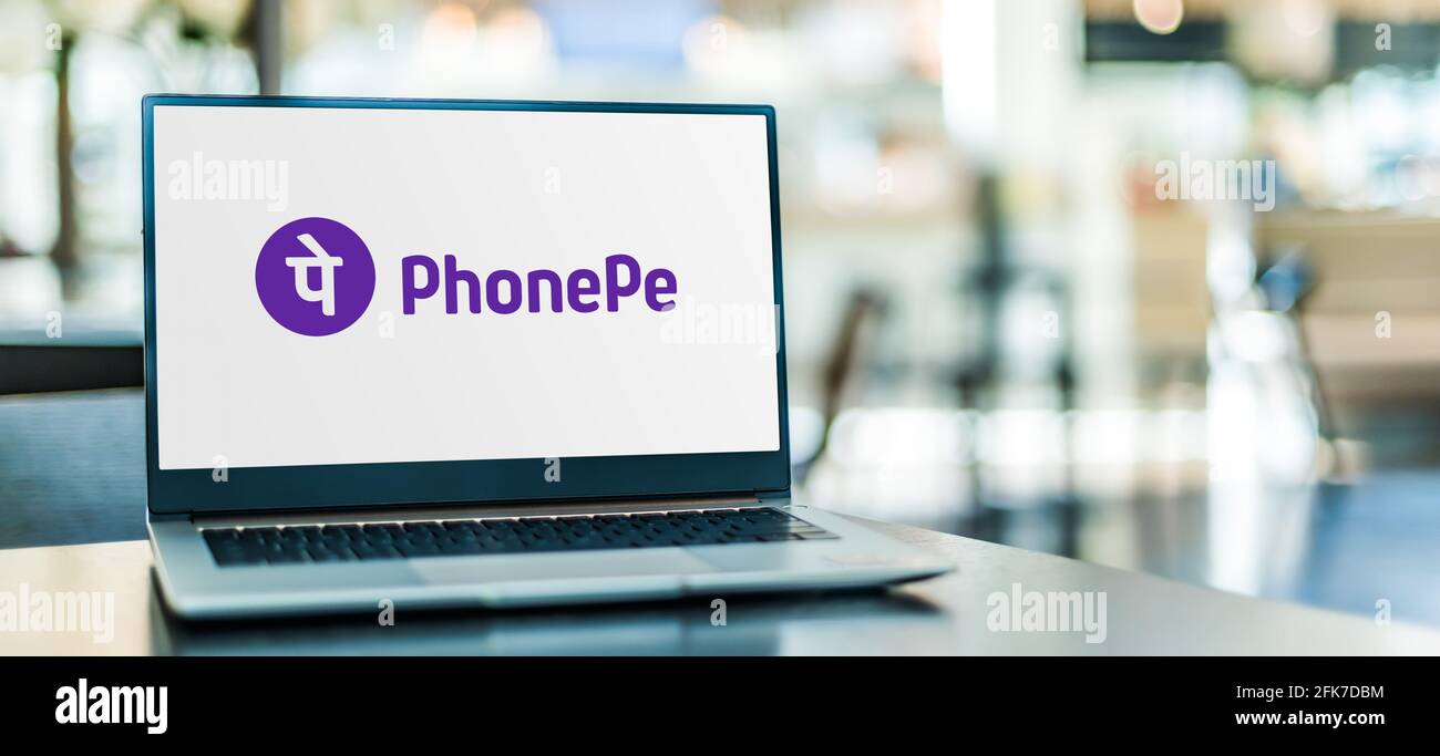 POZNAN, POL - APR 15, 2021: Laptop computer displaying logo of PhonePe ... POZNAN, POL - APR 15, 2021: Laptop computer displaying logo of PhonePe ...