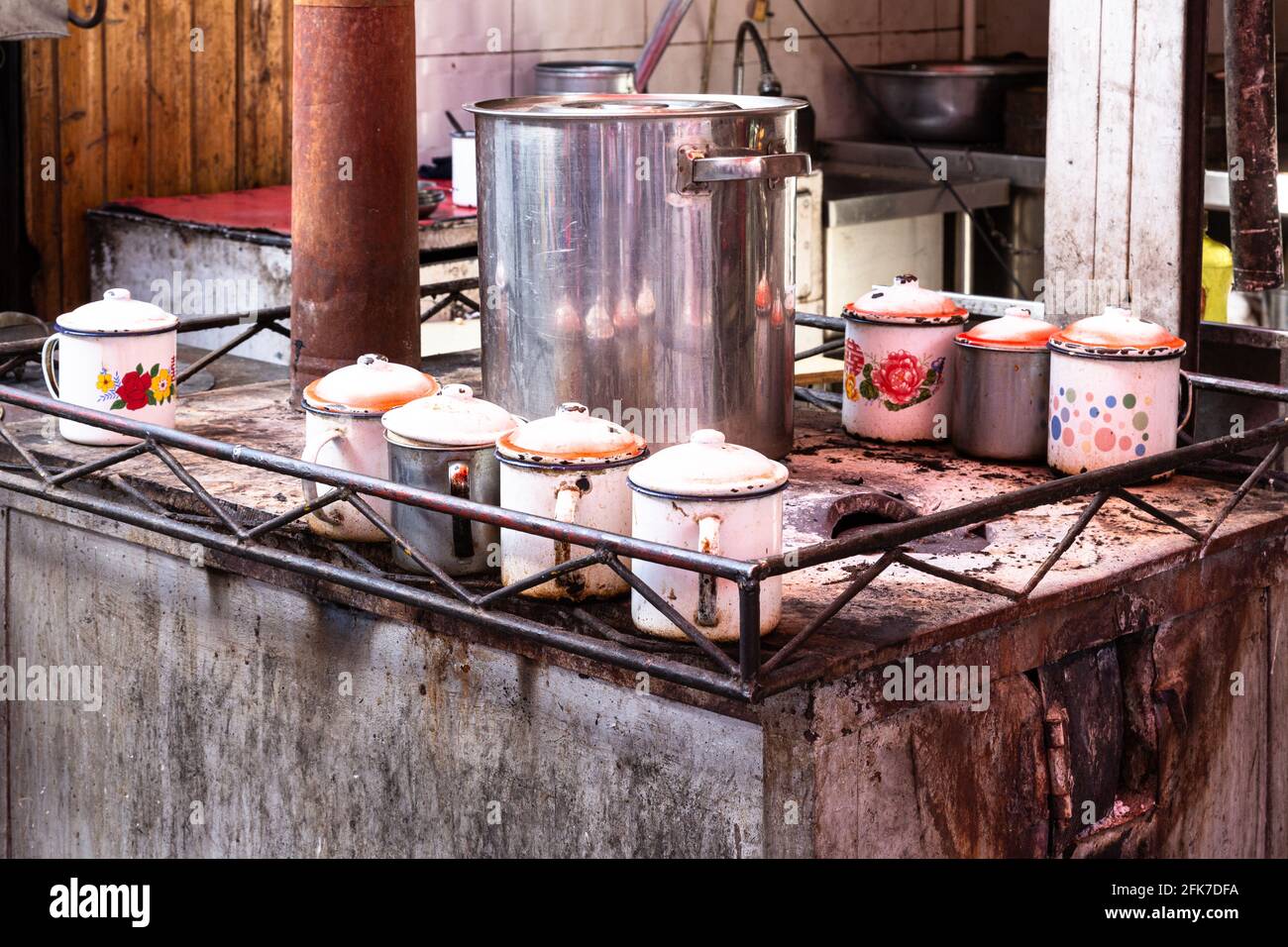 Food stall with vintage containers in China Stock Photo - Alamy
