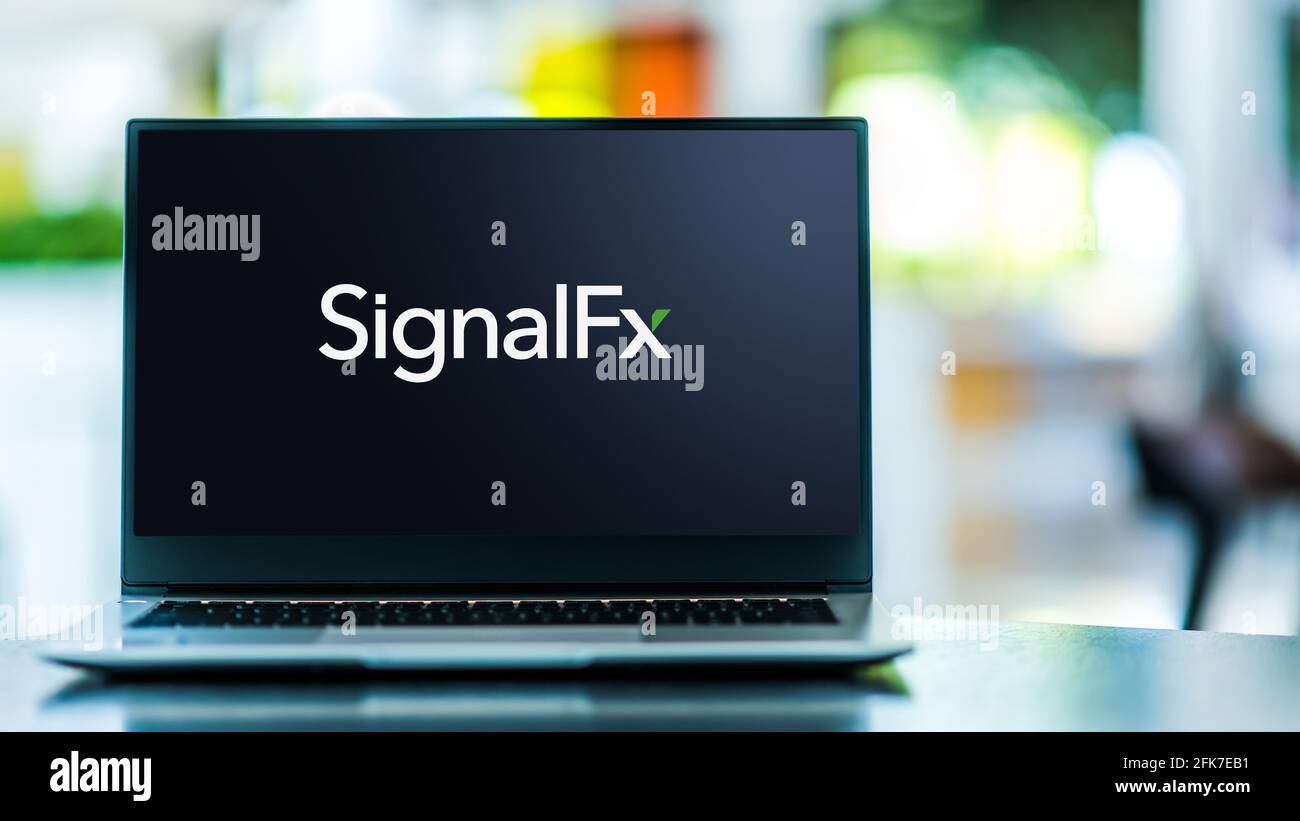 POZNAN, POL - MAR 24, 2021: Laptop computer displaying logo of SignalFx ...