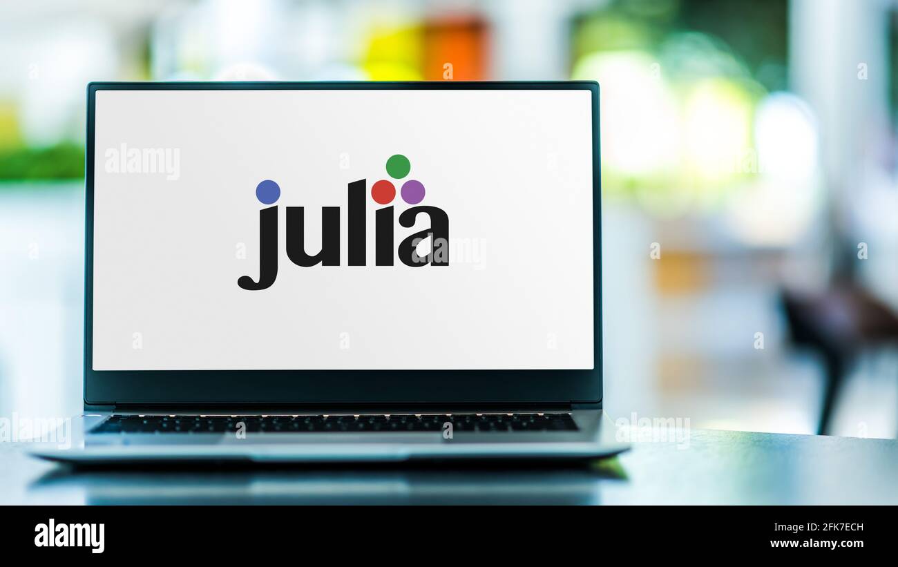 POZNAN, POL - APR 15, 2021: Laptop computer displaying logo of Julia, a ...