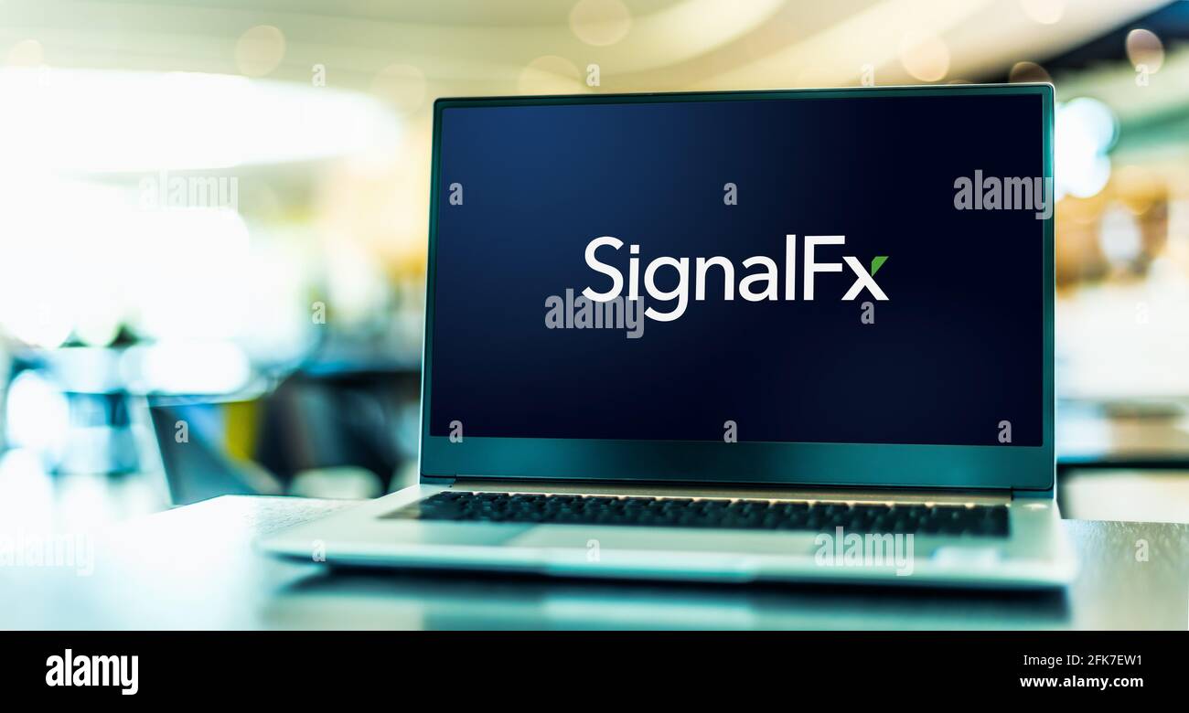 POZNAN, POL - MAR 24, 2021: Laptop computer displaying logo of SignalFx ...