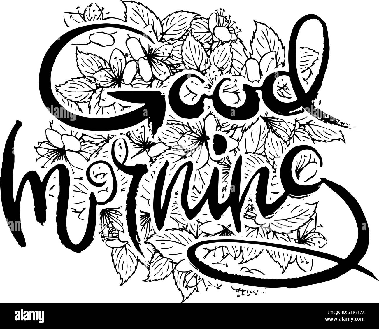 Good morning. Hand lettering grunge card with flower background ...