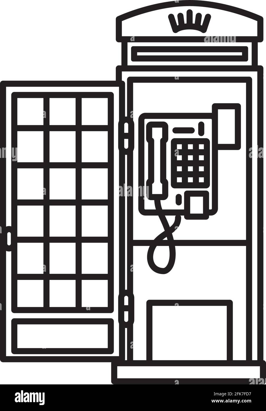 Opened vintage London telephone box vector line icon for Push Button ...