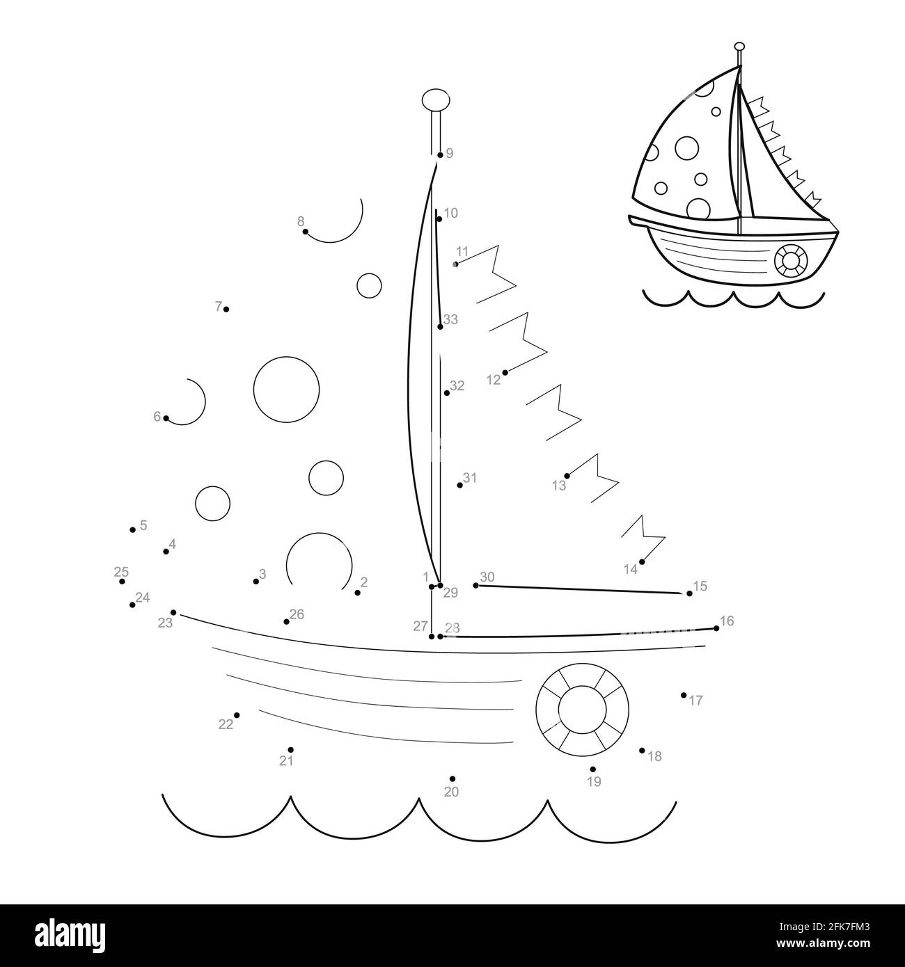 Dot to dot puzzle for children. Connect dots game. boat illustration ...