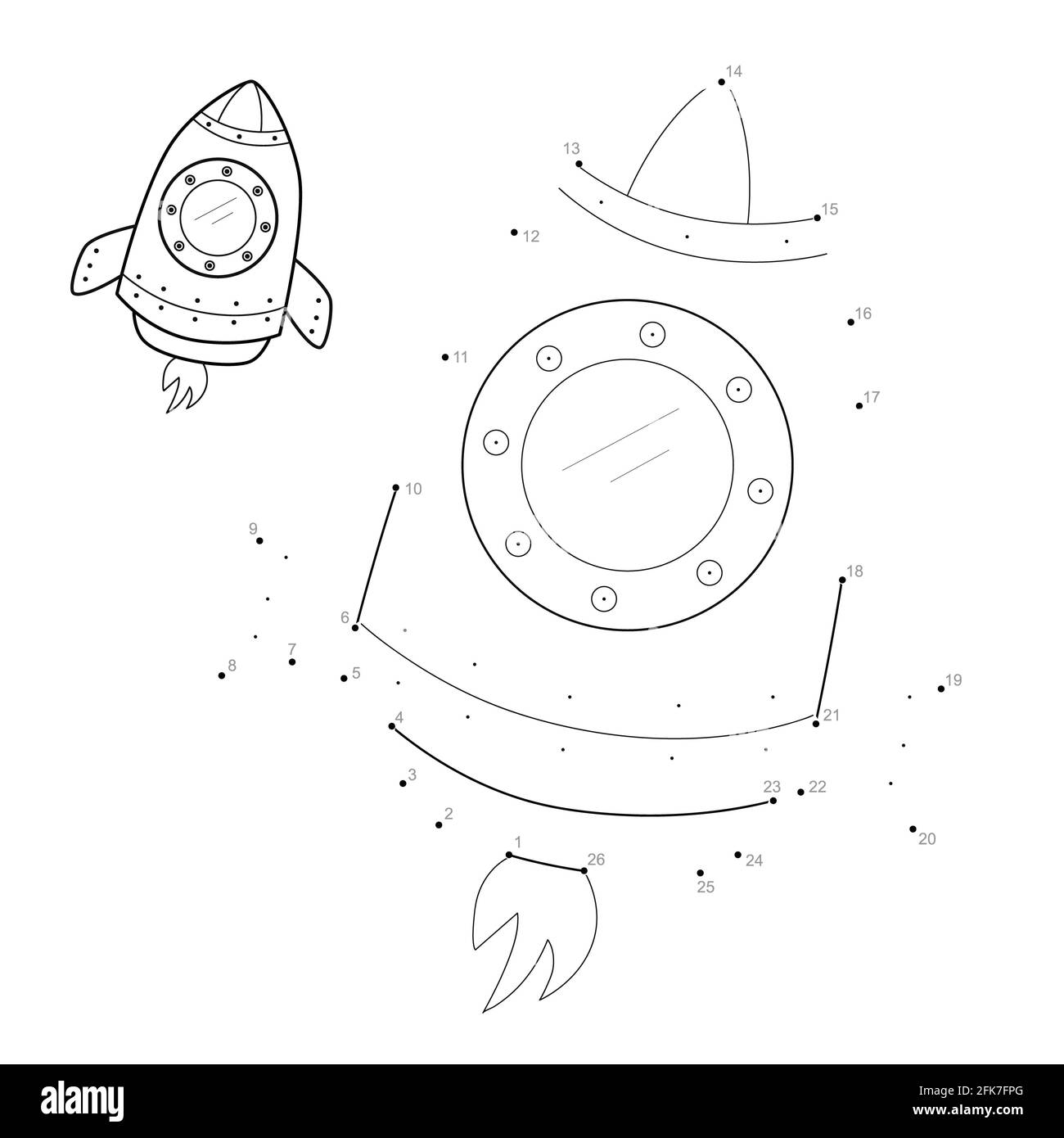 Dot to dot puzzle for children. Connect dots game. rocket illustration ...
