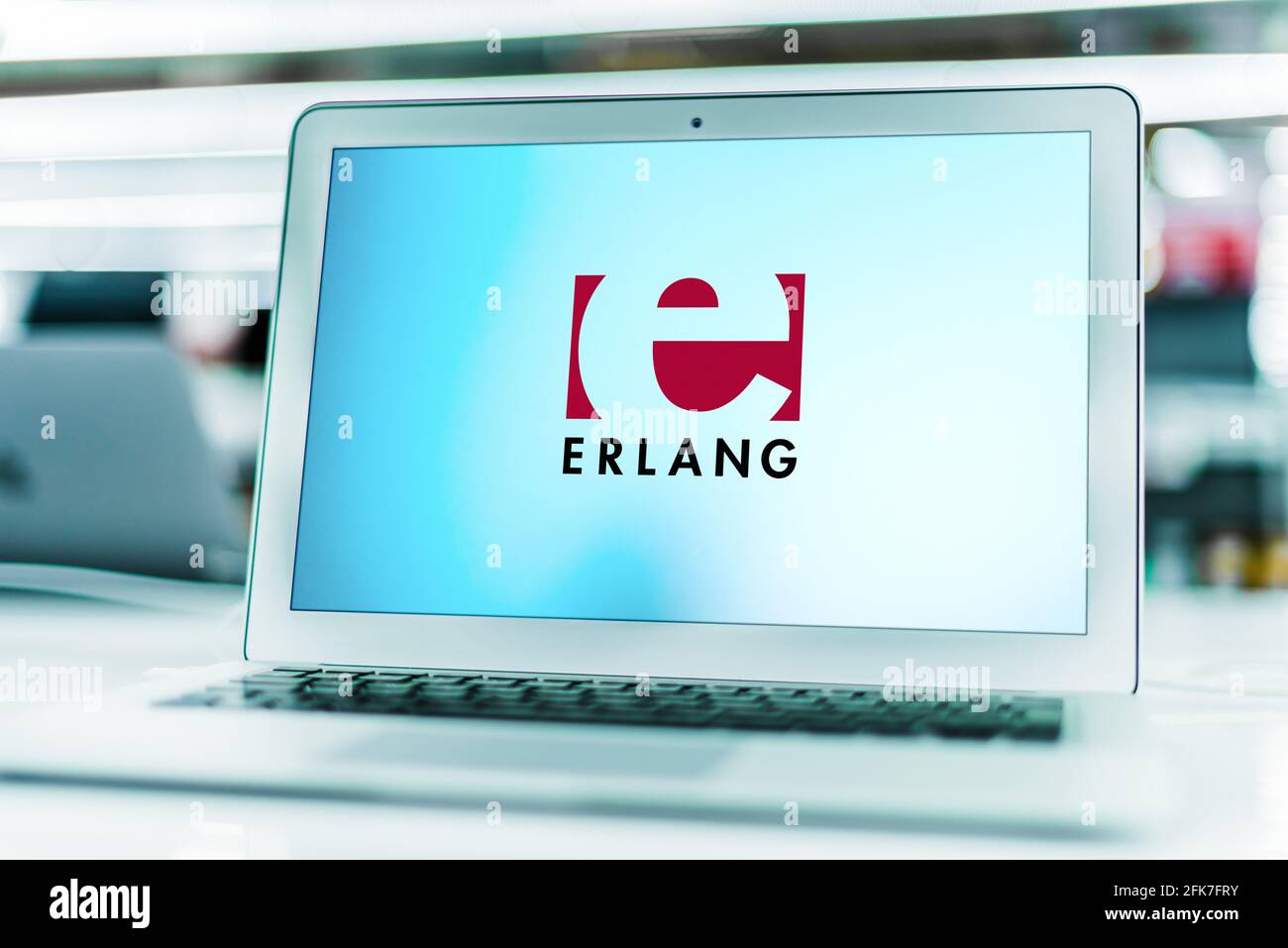 Poznan Pol Apr 15 2021 Laptop Computer Displaying Logo Of Erlang