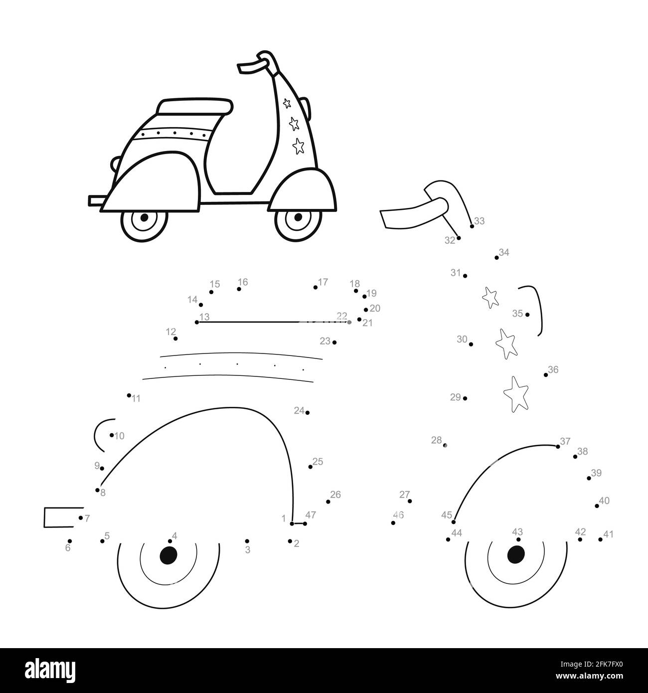 Dot to dot puzzle for children. Connect dots game. motorbike ...