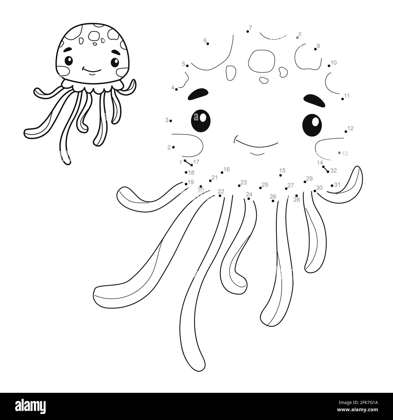 Dot to dot puzzle for children. Connect dots game. jellyfish ...