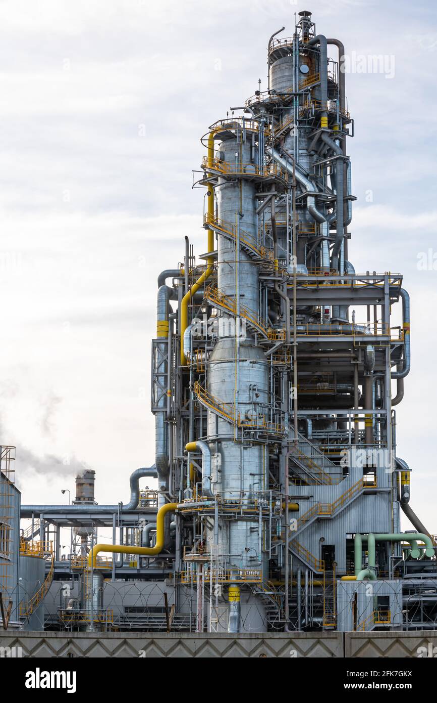 Chemical Plant factory with smoke stack. Smoke emission. Petrochemical ...