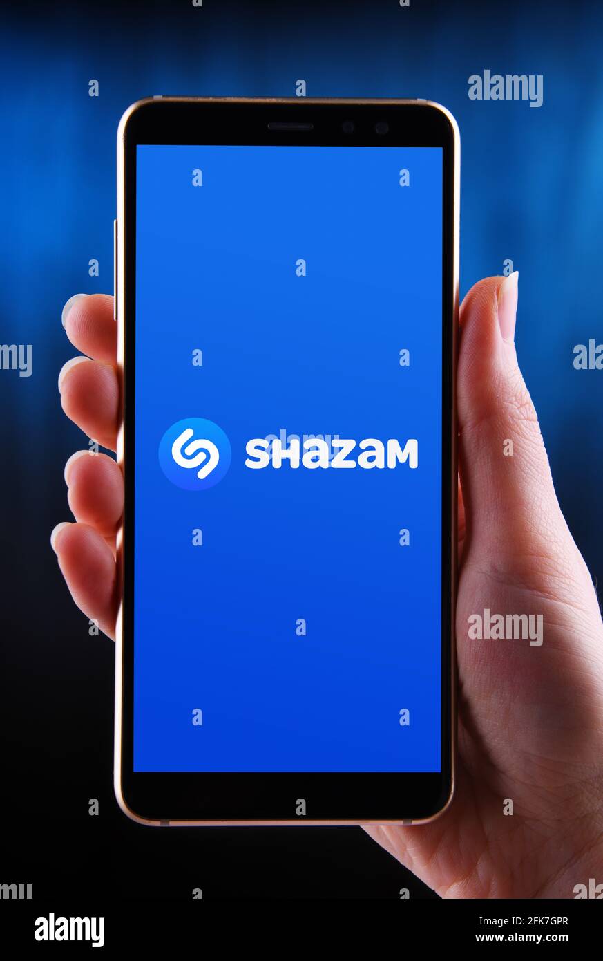 POZNAN, POL - APR 15, 2021: Hand holding smartphone displaying logo of ... POZNAN, POL - APR 15, 2021: Hand holding smartphone displaying logo of ...