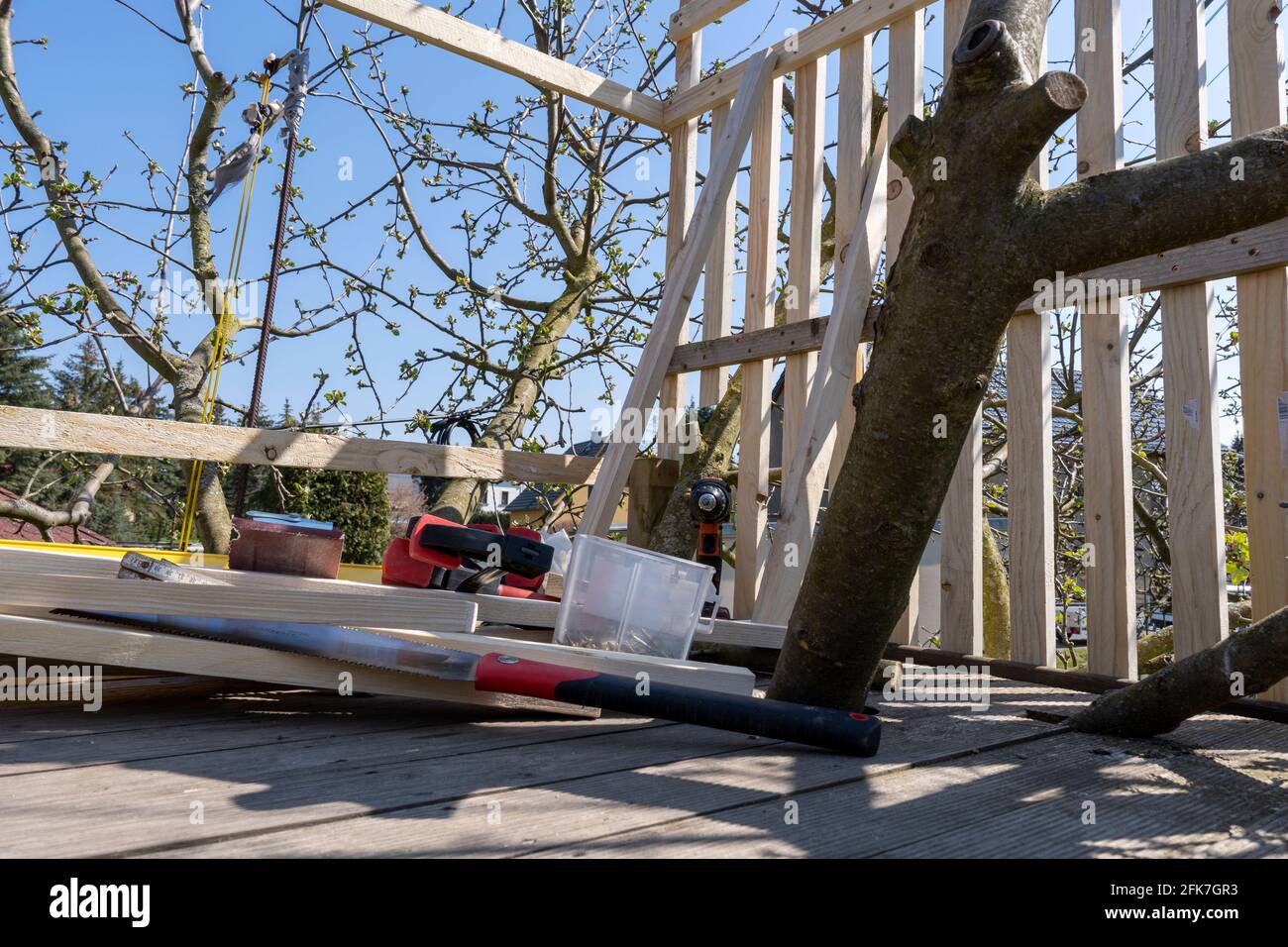 Build tree house. Tools are ready Stock Photo - Alamy