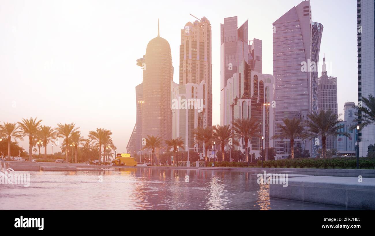 12 February 2021- Colorful Skyline of Capital of Qatar Stock Photo - Alamy