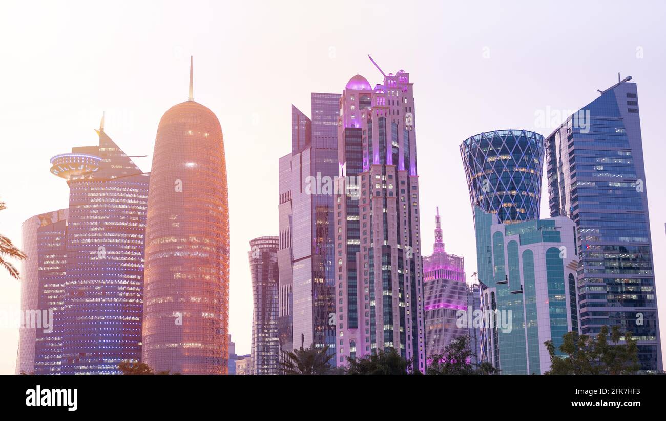 12 February 2021- Colorful Skyline of Capital of Qatar Stock Photo - Alamy
