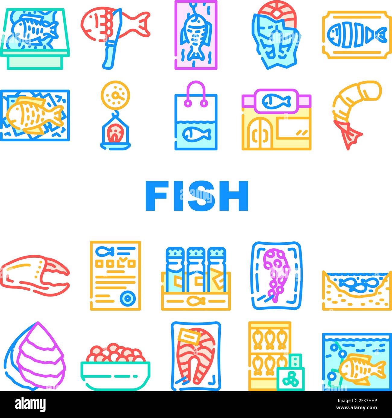 Fish Market Product Collection Icons Set Vector Stock Vector Image ...
