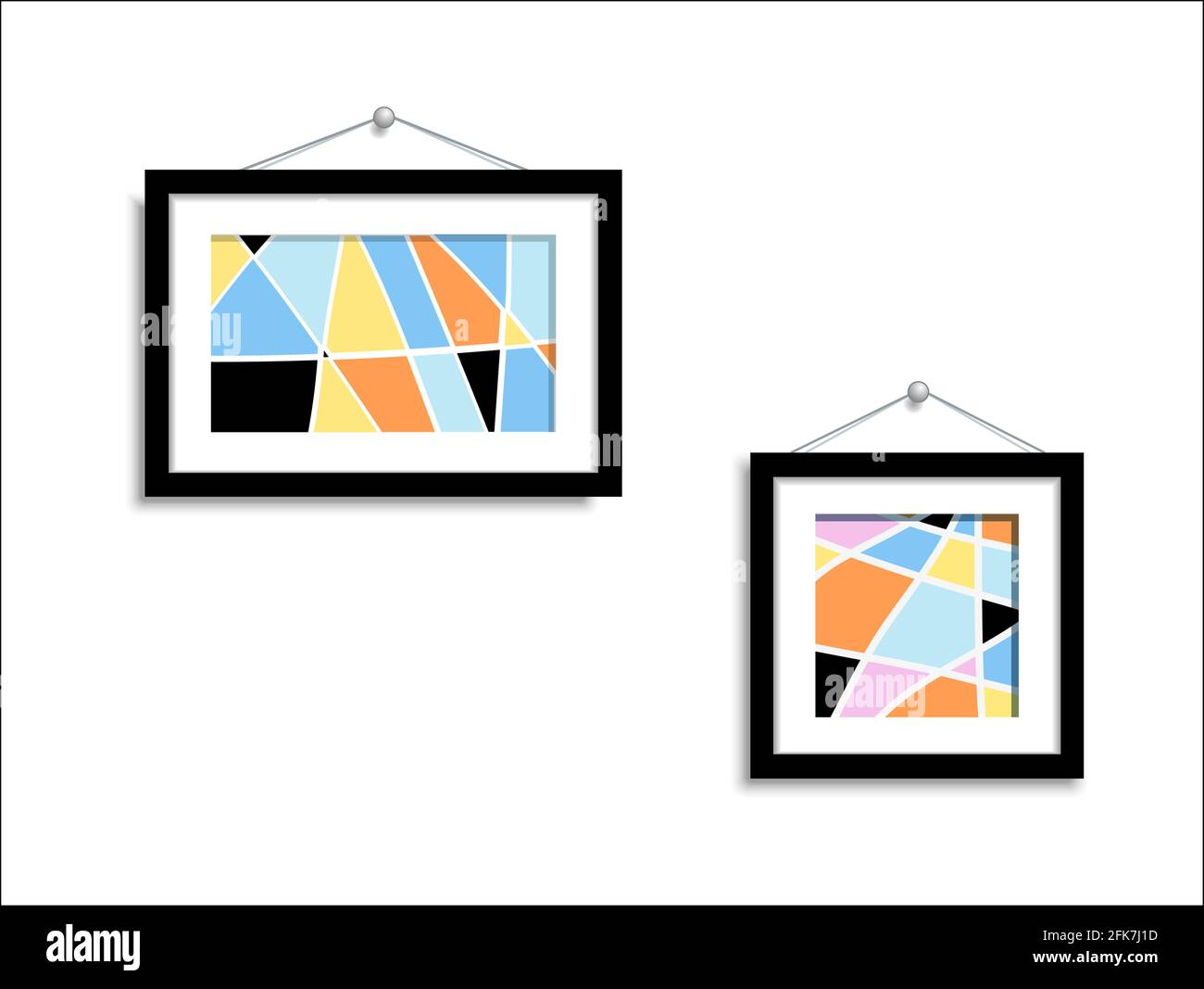 Abstract paintings hang on the wall. Abstract art in a gallery on a ...