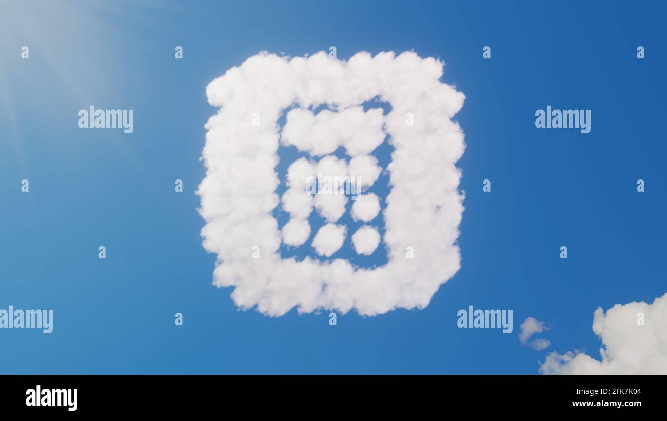 3d rendering of white fluffy clouds in shape of icon of calculator app ...