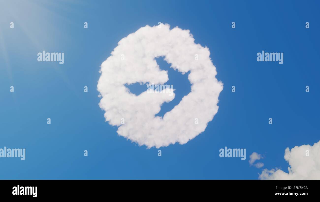 3d rendering of white fluffy clouds in shape of symbol of open right ...